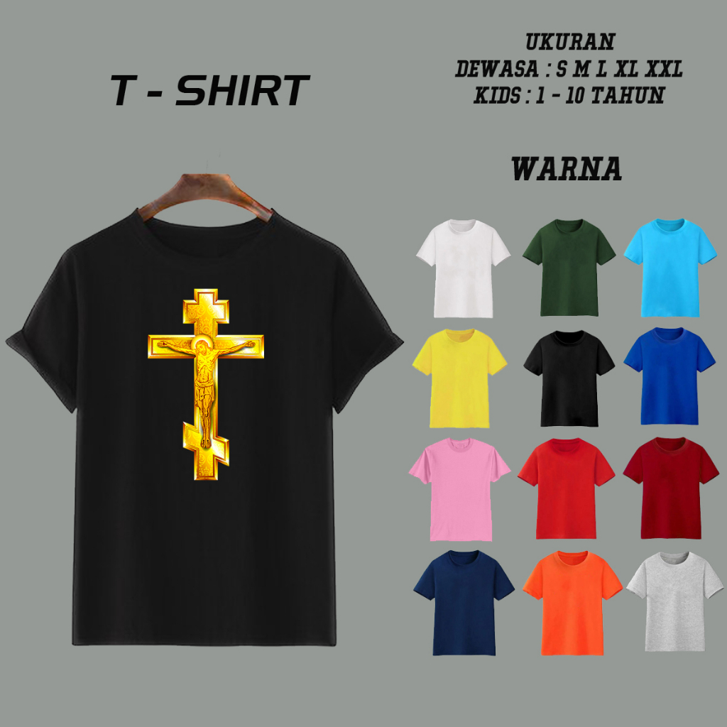 Jual KAOS ROHANI KRISTEN / BAJU ROHANI KATOLIK SALIB EMAS YESUS / BAJU ...