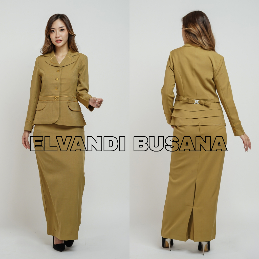 Jual SETELAN JAS WANITA / SERAGAM KERJA BLAZER WANITA / SERAGAM GURU / SERAGAM VEST KHAKI MUDA ...