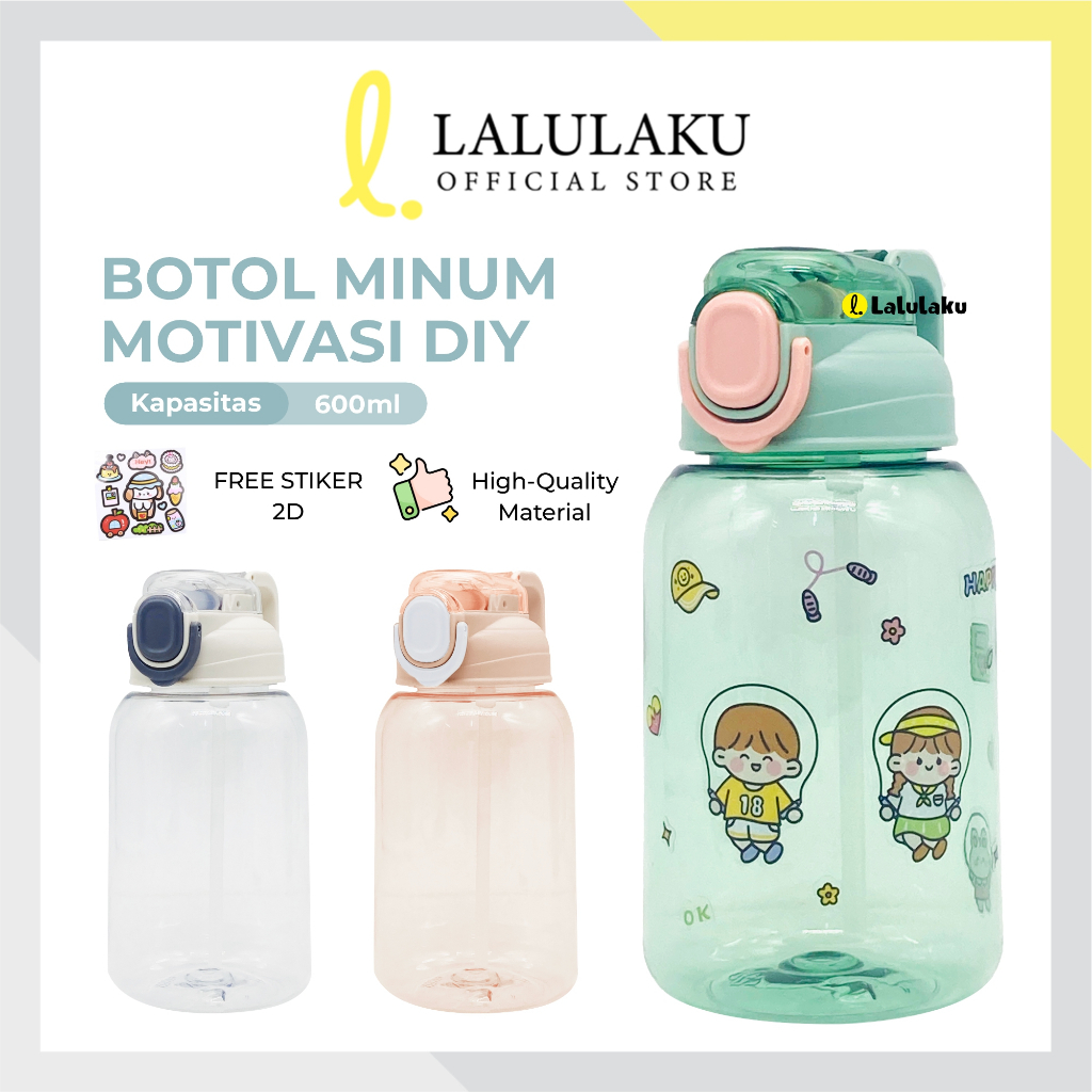 Jual Botol Minum Stiker DIY 2D 600ml Sekolah Kantor Olahraga Sport ...
