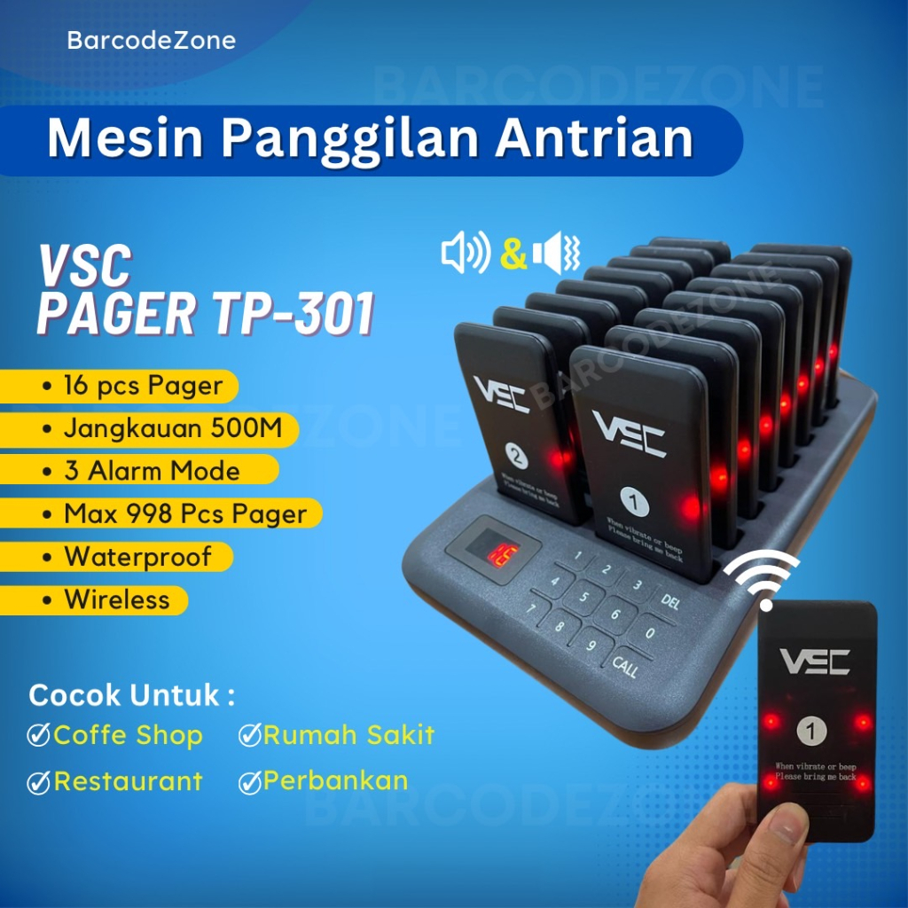 Jual 16 CALL MESIN ANTRIAN WIRELESS PAGER System For Alarm restoran/cafe VSC TP-301 | Shopee ...