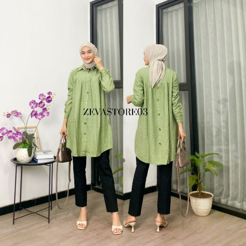 Jual Zeva Tunik Polos Kancing Depan Belakang Variasi || Atasan Wanita ...