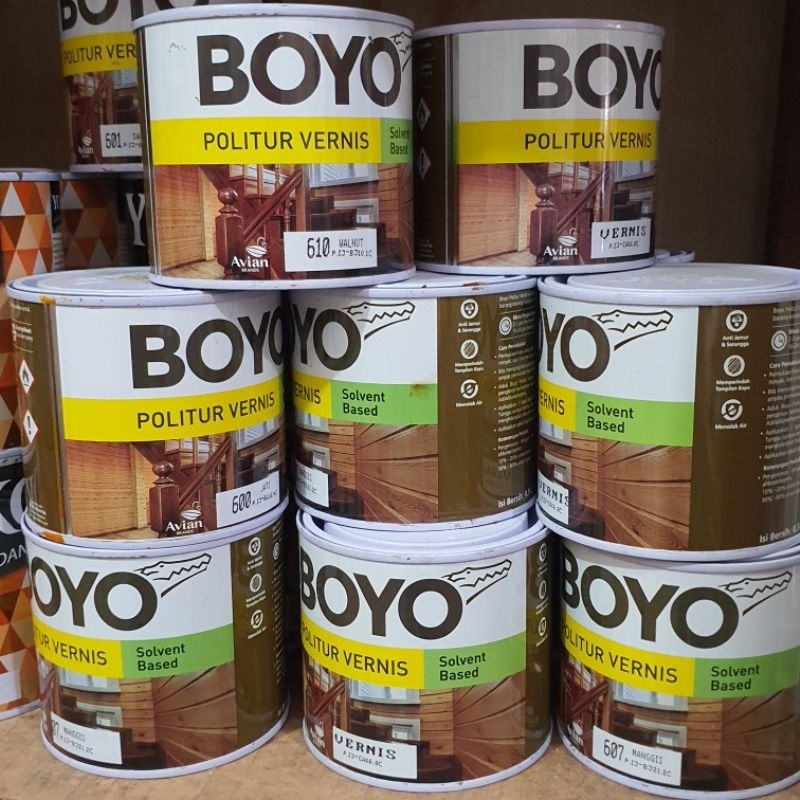 Jual Cat BOYO politur vernis , cat pelitur kayu Boyo 0.5 liter avian ...