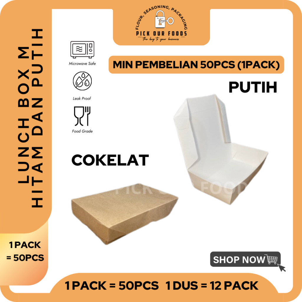 Jual Paper Lunch Box M / Paper Lunch Box Putih Ukuran M (50PCS ...