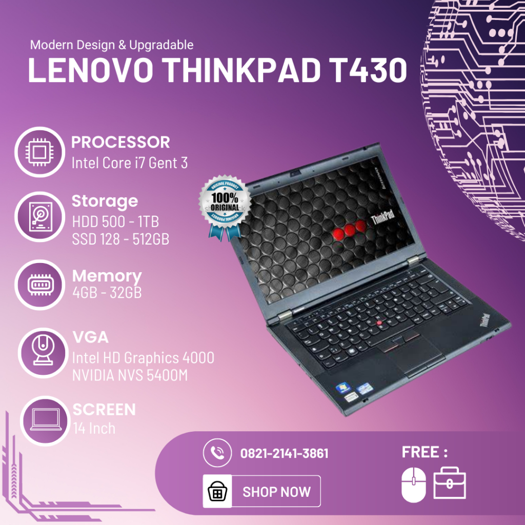 Jual Laptop Lenovo ThinkPad T430 Core i7 Dual VGA Ram 8Gb SSD 256Gb ...