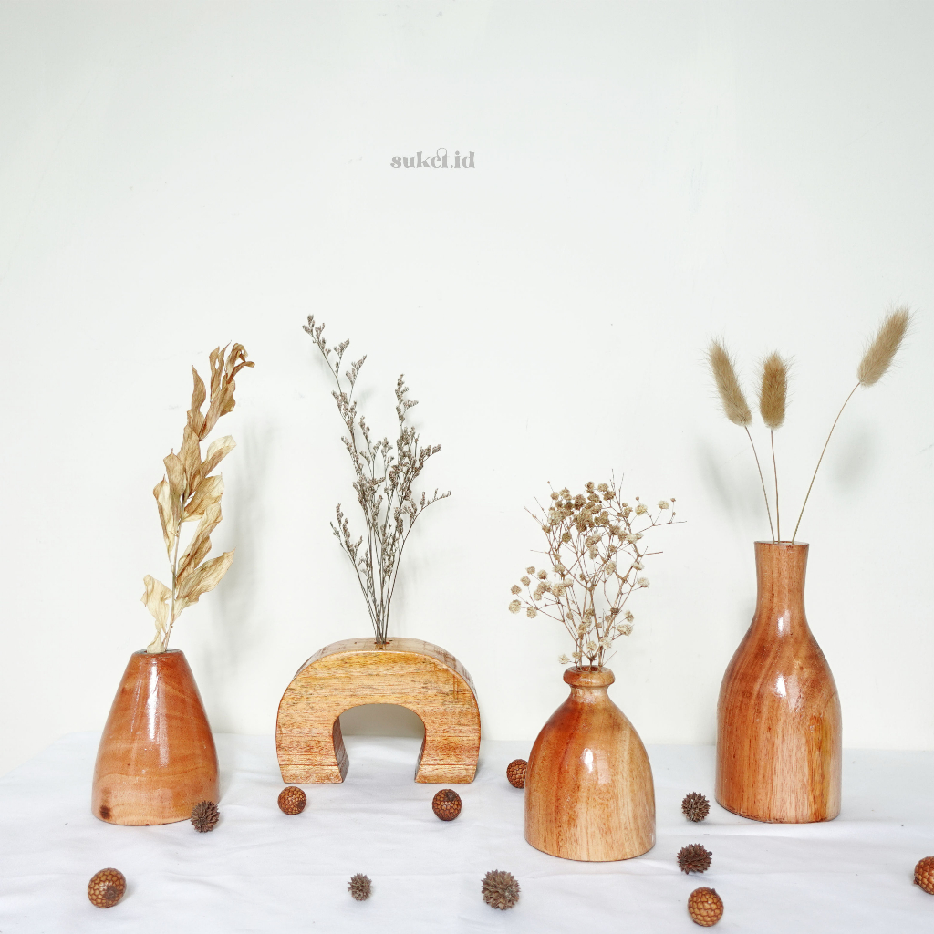 Jual vas kayu bunga aesthetic murah dekorasi meja | Shopee Indonesia