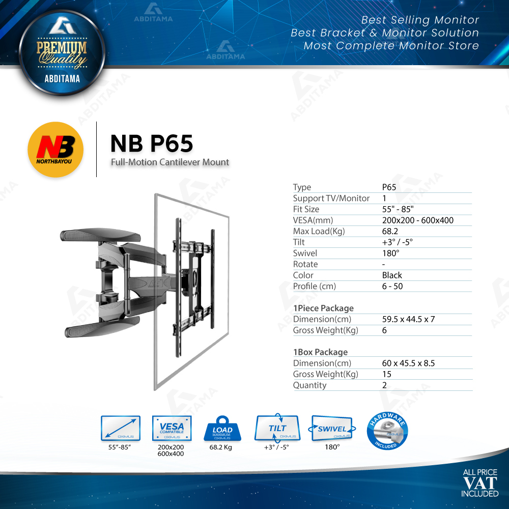Jual Bracket TV Monitor LED LCD North Bayou NB P65 55" - 85" Tilt Swivel | Shopee Indonesia