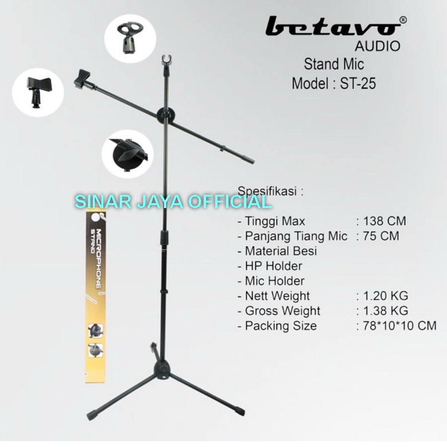 Jual STAND MIC BETAVO ST 25 PROFESIONAL STAND MICROPHONE AUDIO PRO ...