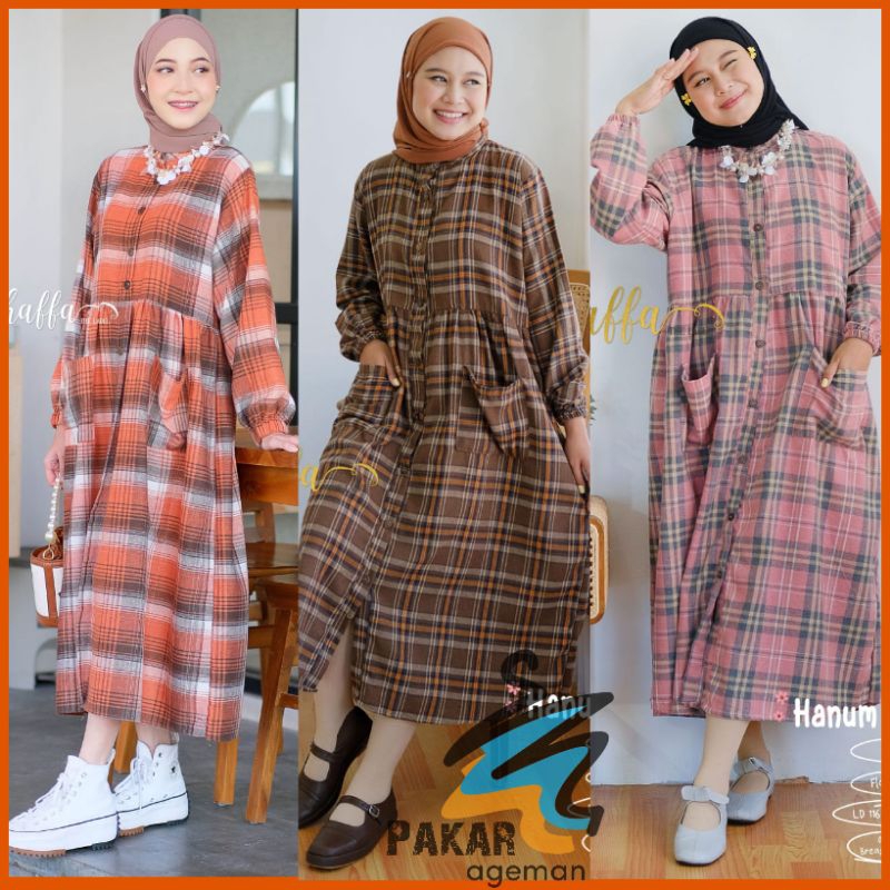 Jual GHAFFA THE LABEL HANUM MIDI DRESS Dres Flanel Oversize All Size LD ...
