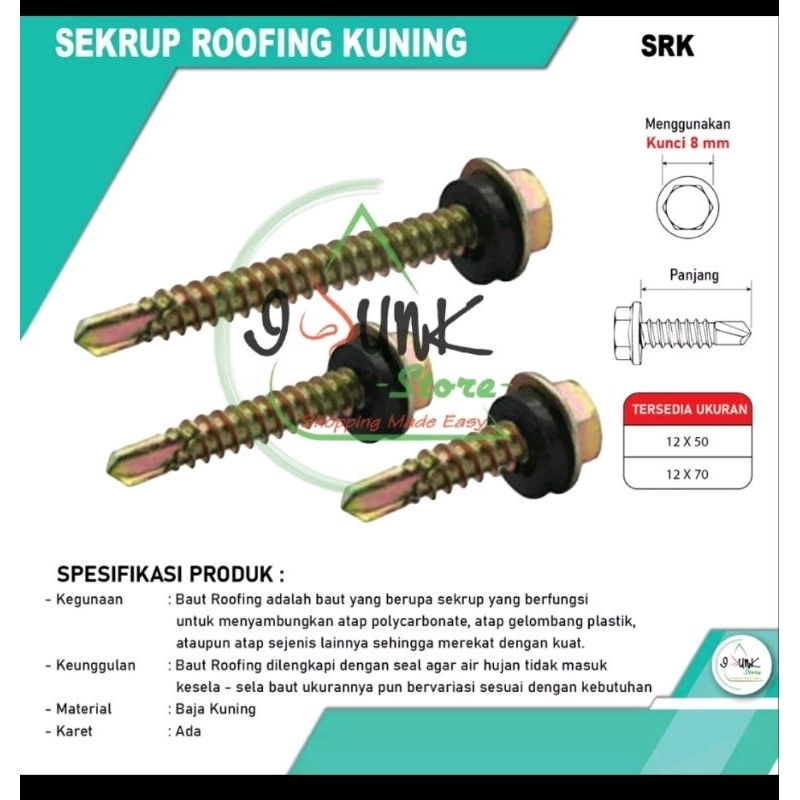 Jual SEKRUP ROOFING KUNING/BAUT BAJA RINGAN | Shopee Indonesia