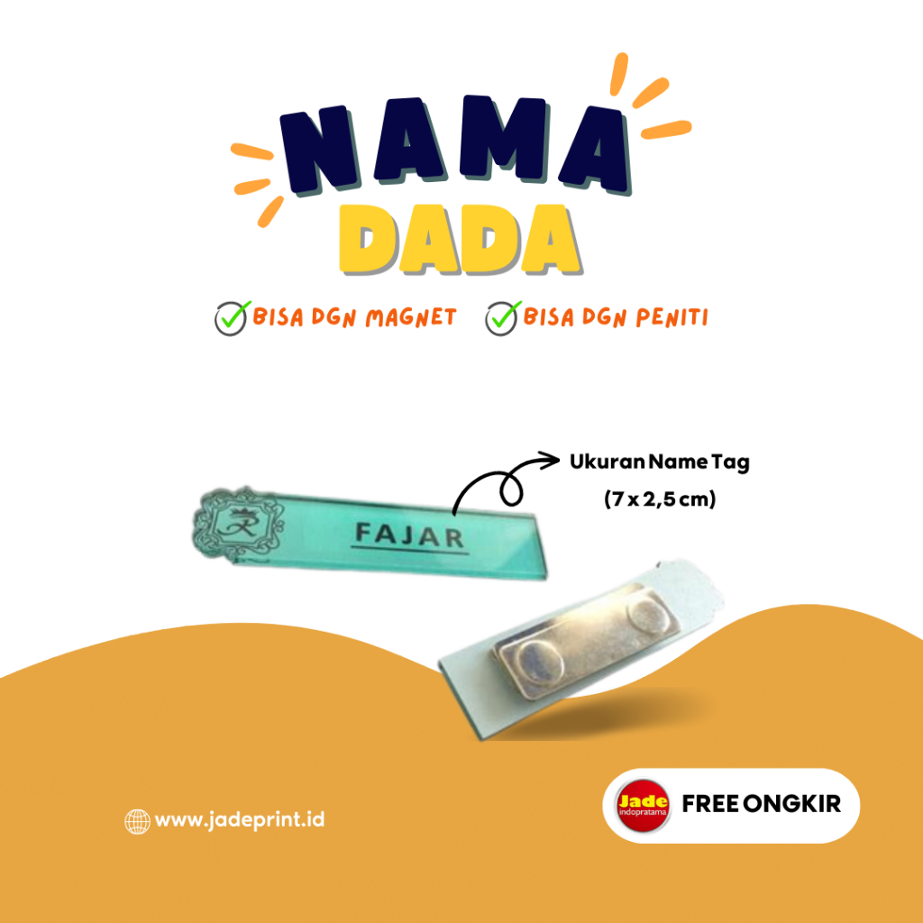 Jual [JADE] Name Tag Custom 7 x 2,5 cm Name Tag Magnet Name Tag Peniti ...