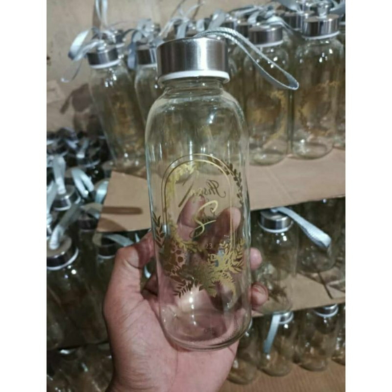 Jual souvenir tumbler kaca cetak nama logo custom/botol kaca bening ...