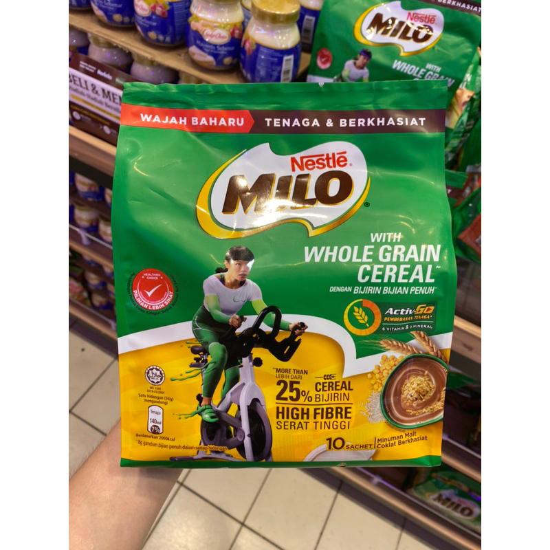 Jual milo whole grain cereal 10 sachet / milo hi-fibre isi 12 sachet ...
