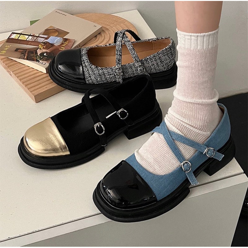 Jual [READY STOCK] FRENCH MARY JANE LOAFERS sepatu tweed jeans denim ...