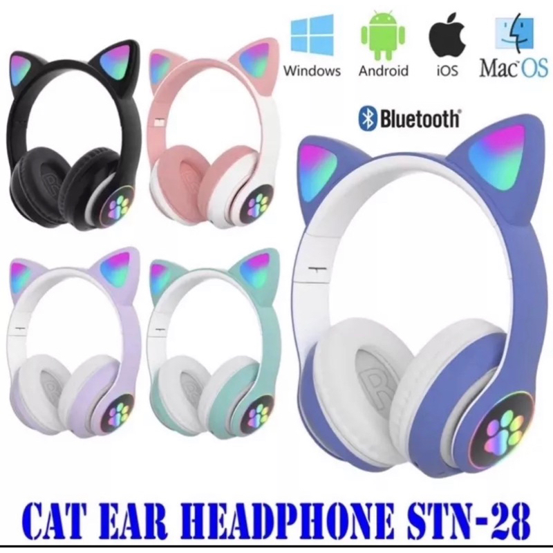 Jual Headset STN-28 Bluetooth Wireless Cat Ear Headphone Telinga Kucing LED | Shopee Indonesia