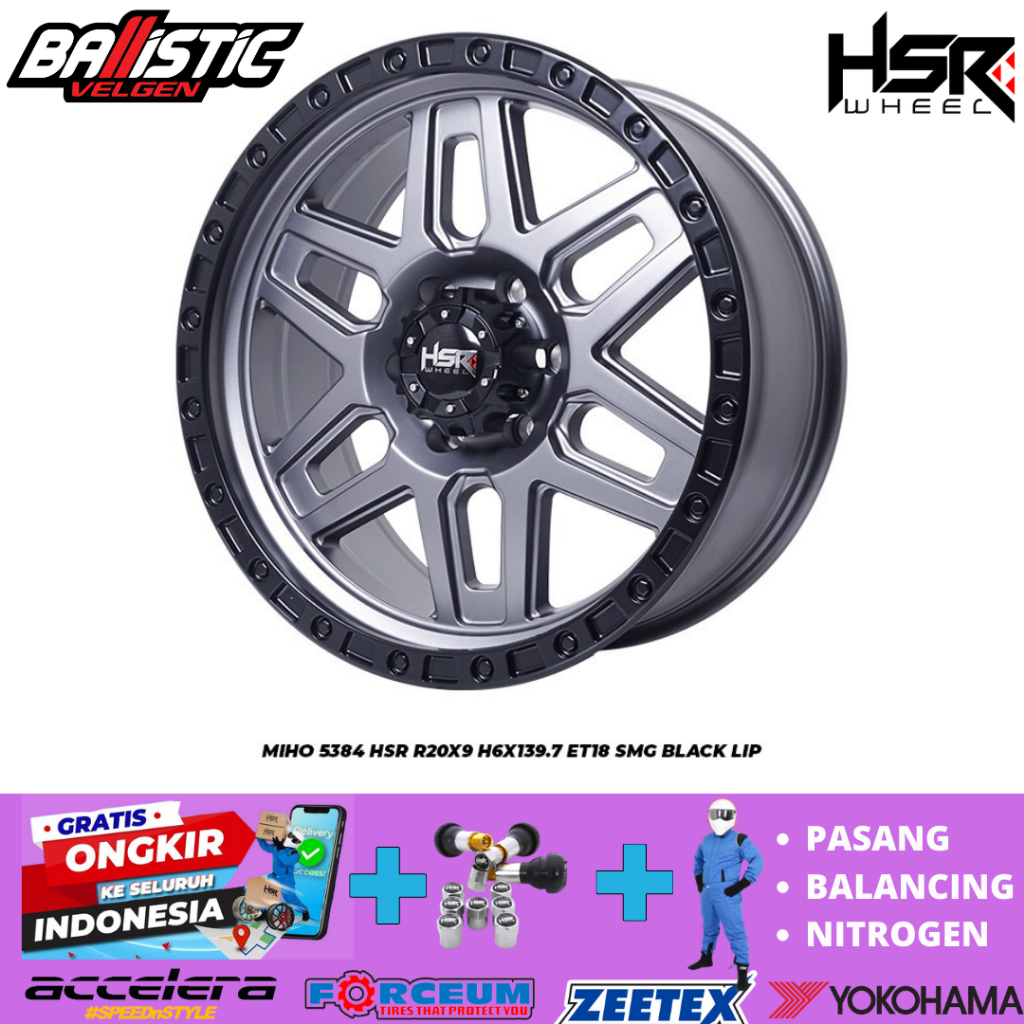 Jual velg mobil r20 original hsr miho lebar 9 pcd 6x139 semi mate grey pelek mobil pajero ...