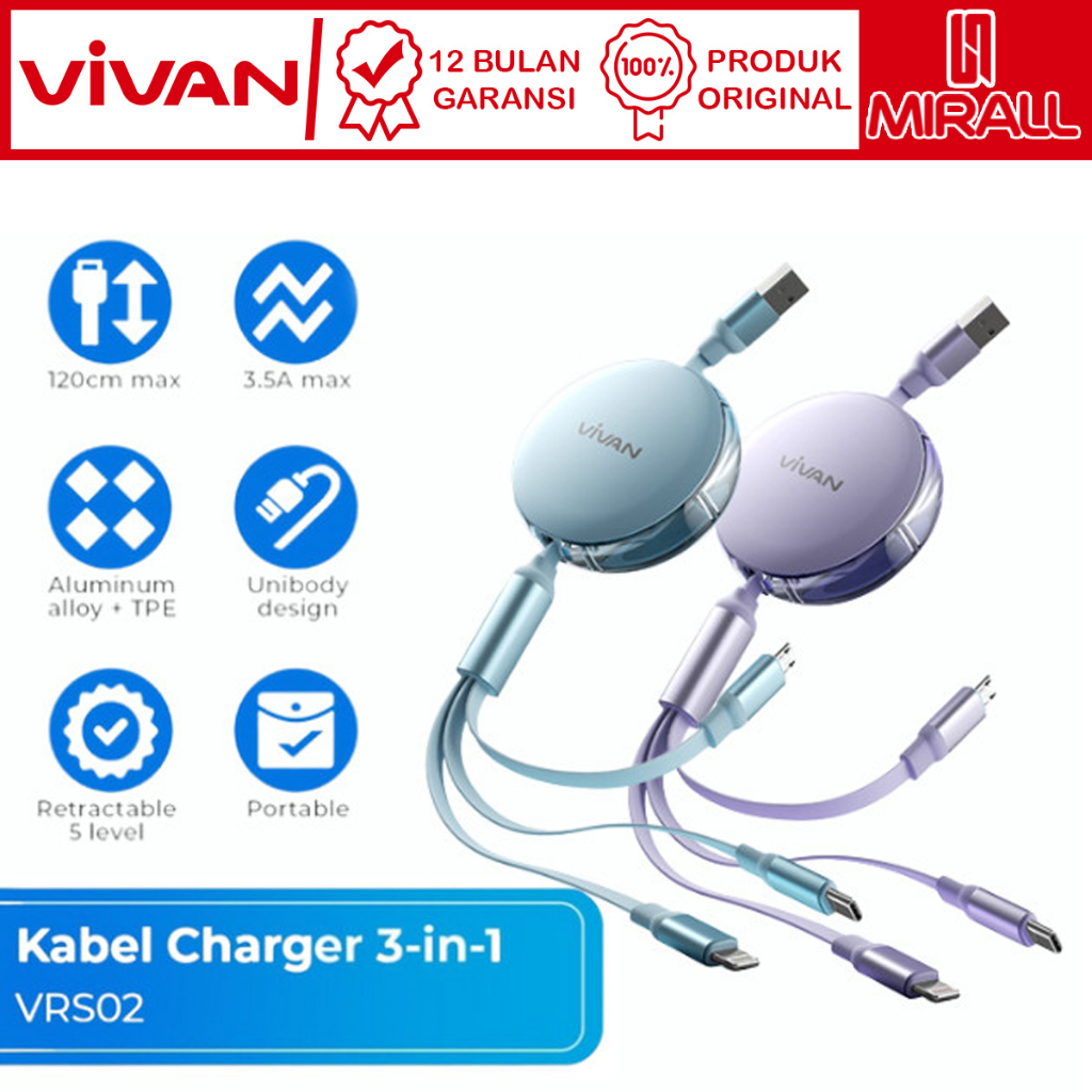 Jual VIVAN VRS02 Kabel Data 3 in 1 3IN1 Micro TypeC Lightning Quick ...