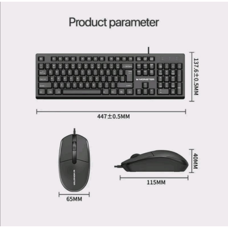Jual Keyboard Mouse Set Monster Km1 Office Wired Keyboard Mouse Set ...