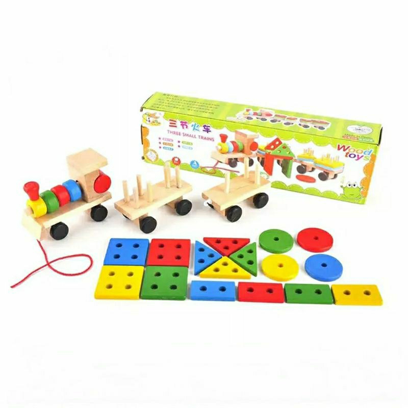 Jual Mainan Kayu Kereta Wodden Shape Matching Train Mainan Balok Kayu ...