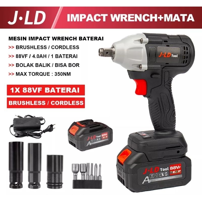 Jual (COD) JLD Tool 48S Cordless Impact Wrench Brushless Baterai 88V ...