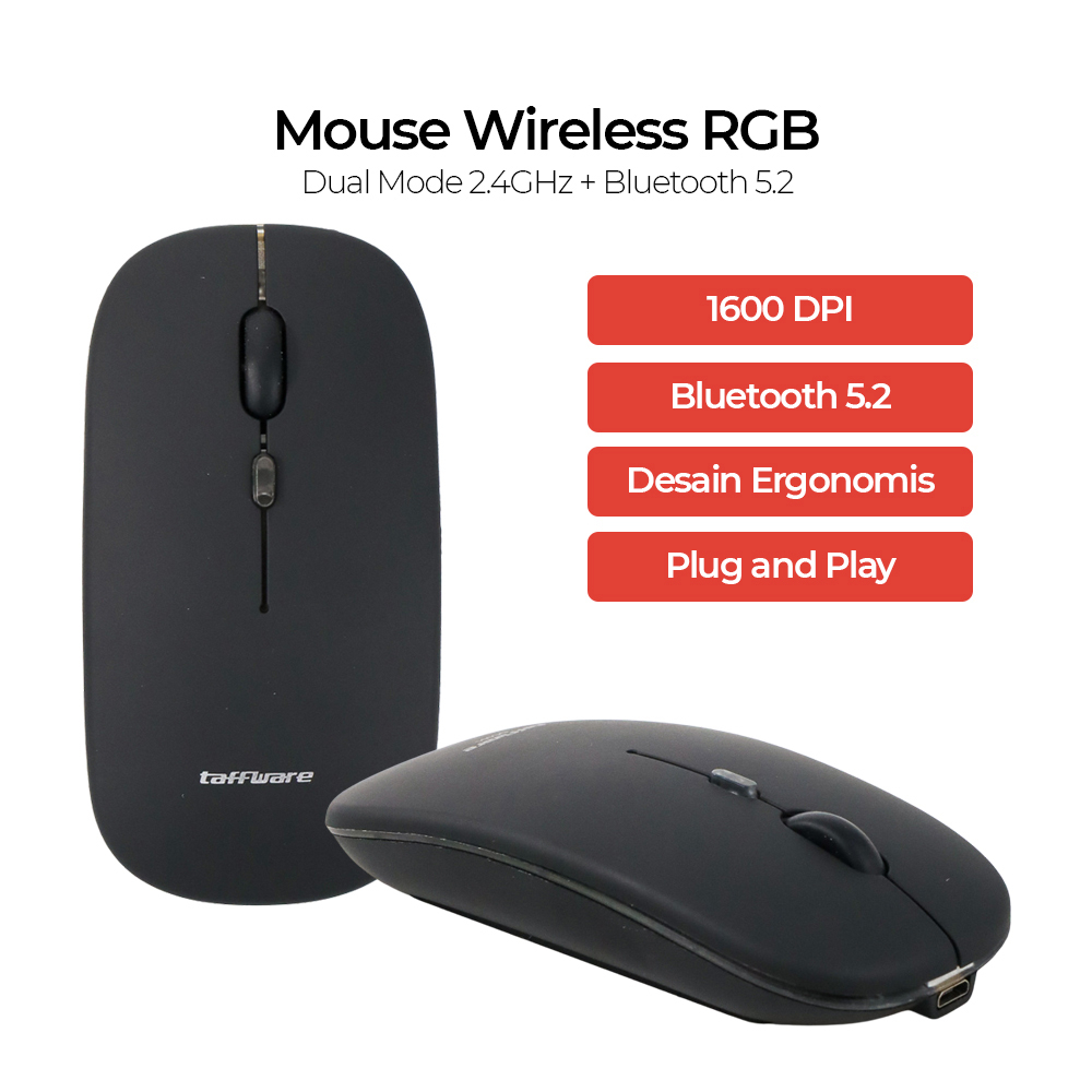 Jual TAFFWARE MOUSE WIRELESS RGB DUAL MODE 2.4GHz + BLUETOOTH 5.2 DC001 ...