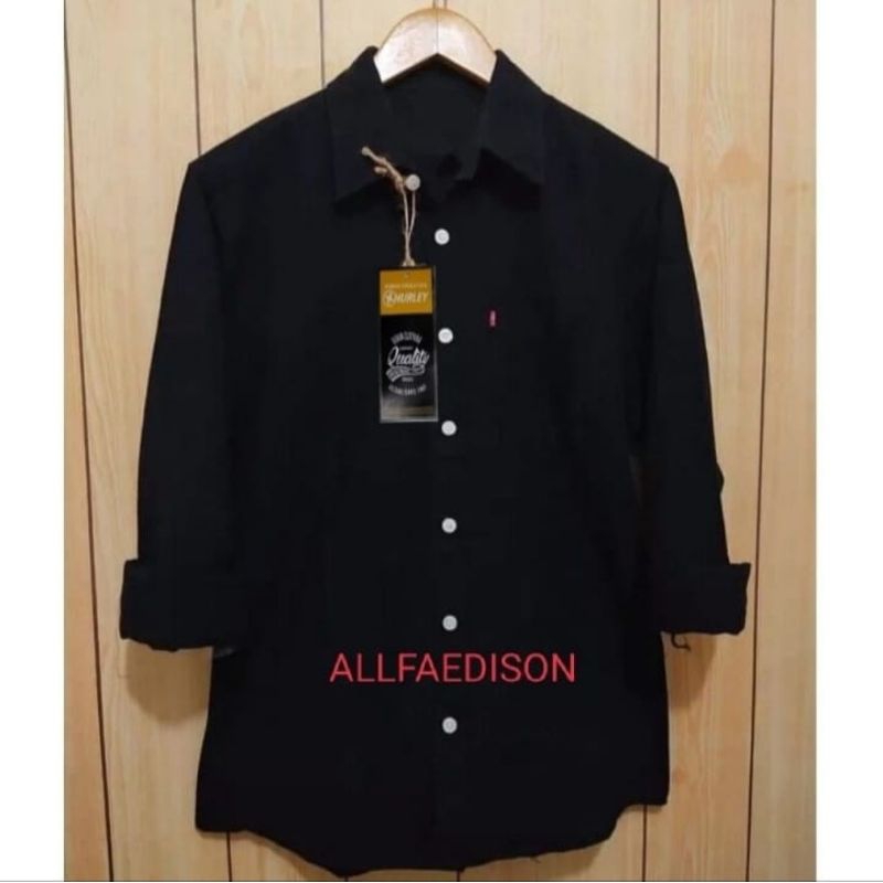 Jual KEMEJA HITAM PRIA DISTRO POLOS LENGAN PANJANG DISTRO SLIMFIT ...