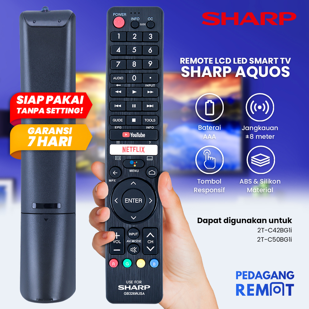 Jual Remot Remote TV Sharp Aquos LCD LED Smart Android TV GB326WJSA IR ...