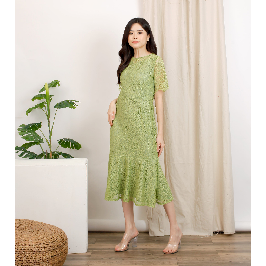 Jual (REALPICT) Midi Dress Pesta Kondangan / Dres Gereja Brukat HEYON bridesmaid | Shopee Indonesia