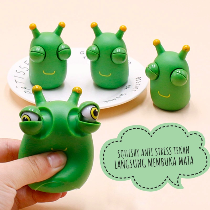 Jual Mainan Anti Stres Bentuk Ulat Hijau di Pencet Dapat Membuka Mata ...