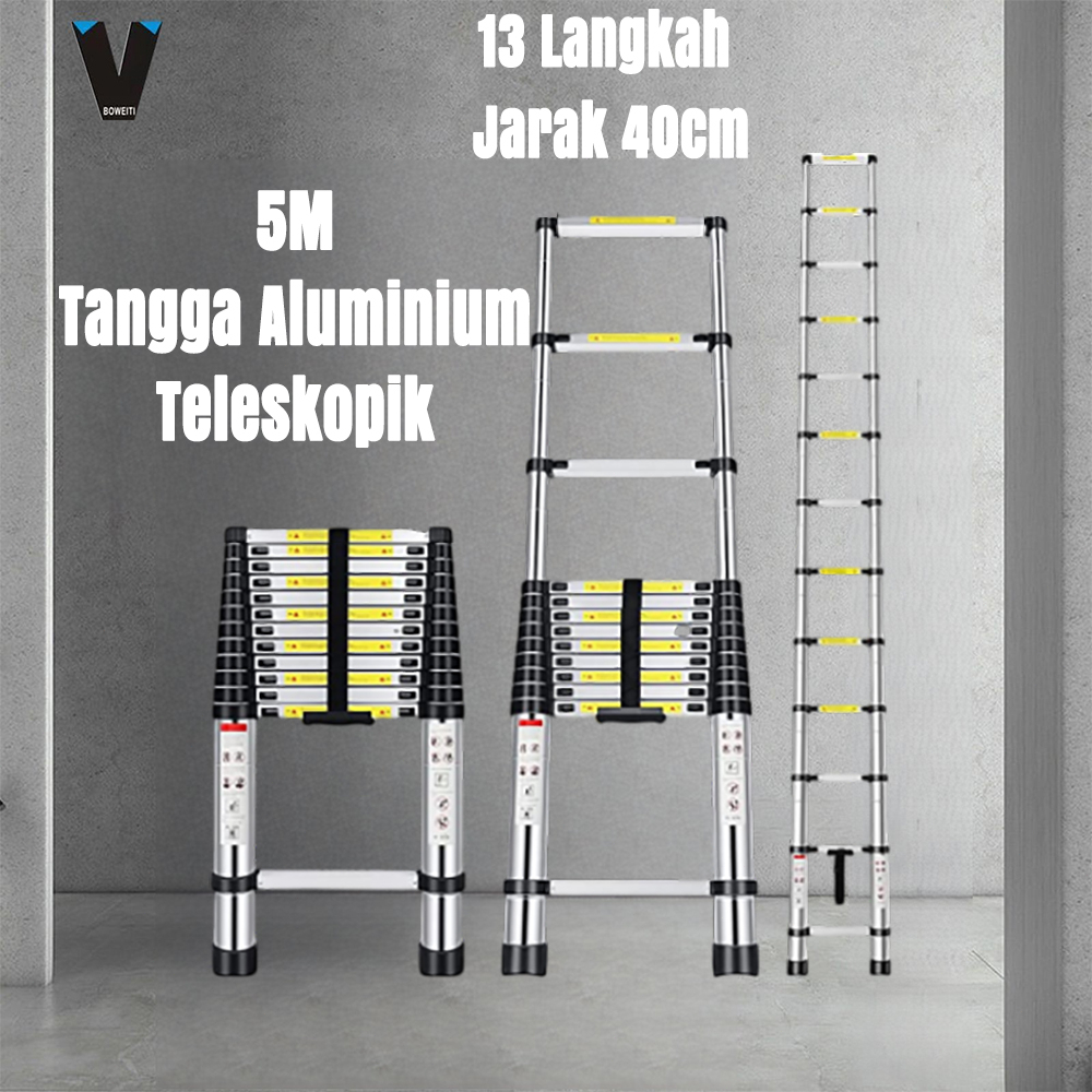 Jual BOWEITI TANGGA SINGLE LIPAT ALUMINIUM TELESKOPIK 5M / TANGGA ...