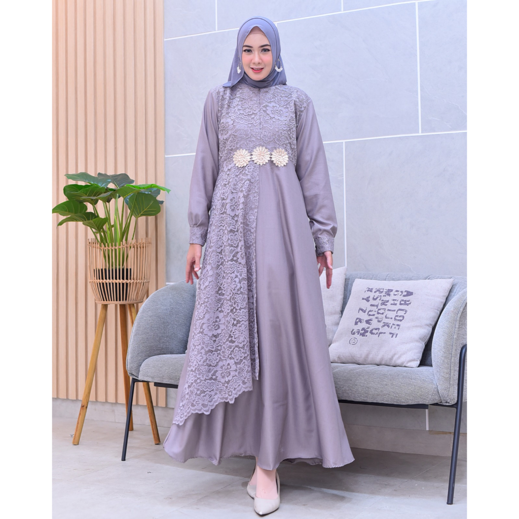 Jual Gamis Toyobo Premium Mix Brukat Maudy Maxi Dress Gamis Bahan Katun Toyobo Resleting Depan ...