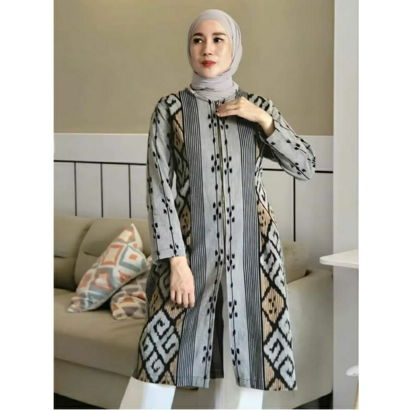 Jual SET COUPLE TUNIK TENUN ETNIK ABU KEMEJA TENUN | Shopee Indonesia