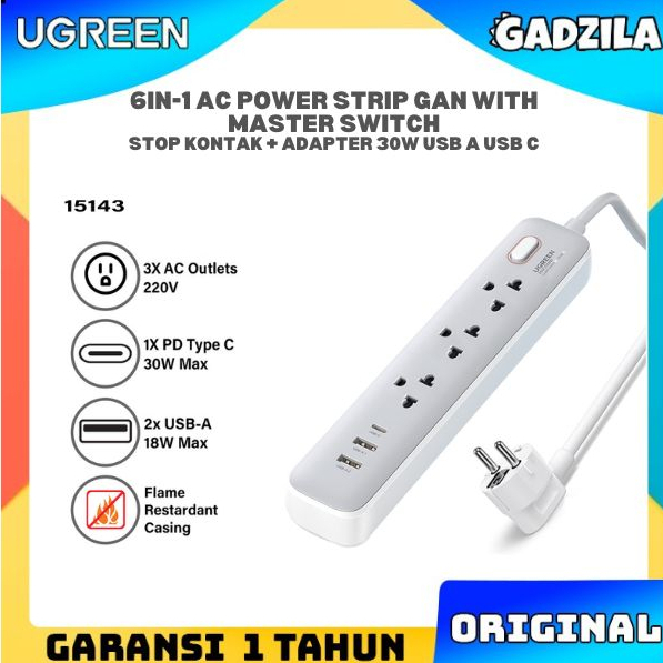 Jual UGREEN Smart Power Strip Colokan Listrik Cabang 3 Plug 3 USB ...