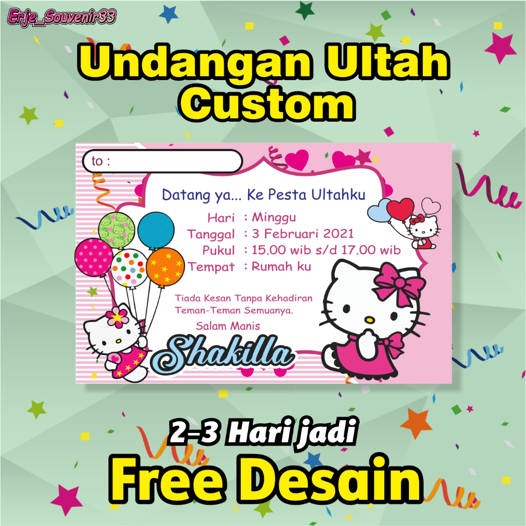 Jual Kartu Undangan Ulang Tahun Anak/Undangan Ultah Custom/Undangan Ultah Anak Free Desain ...