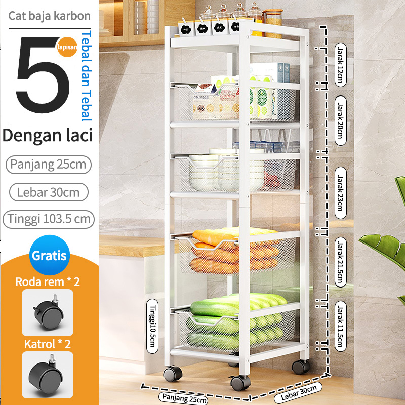 Jual Rak Dapur Troli Dengan Roda Geser Rak Laci Penyimpanan Rak ...