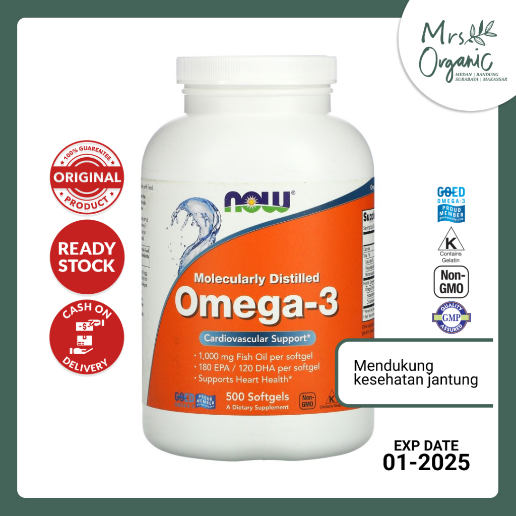 Jual Suplemen Vitamin Now Omega 3 1000mg 500 Softgels Fish Oil Minyak ...