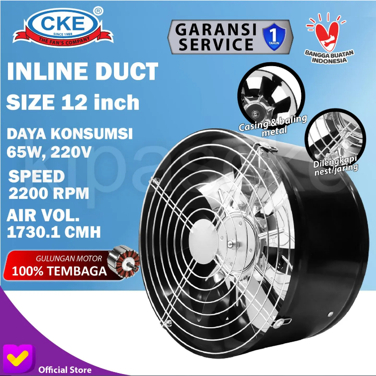 Jual Duct Pipe Booster Inline Duct Fan Metal Blade 12 Inch DF-300/1-NB ...