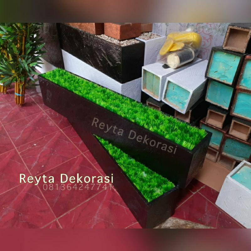 Jual vas lengkap dengan busa dan rumput _ pot partisi pot panjang pot ...