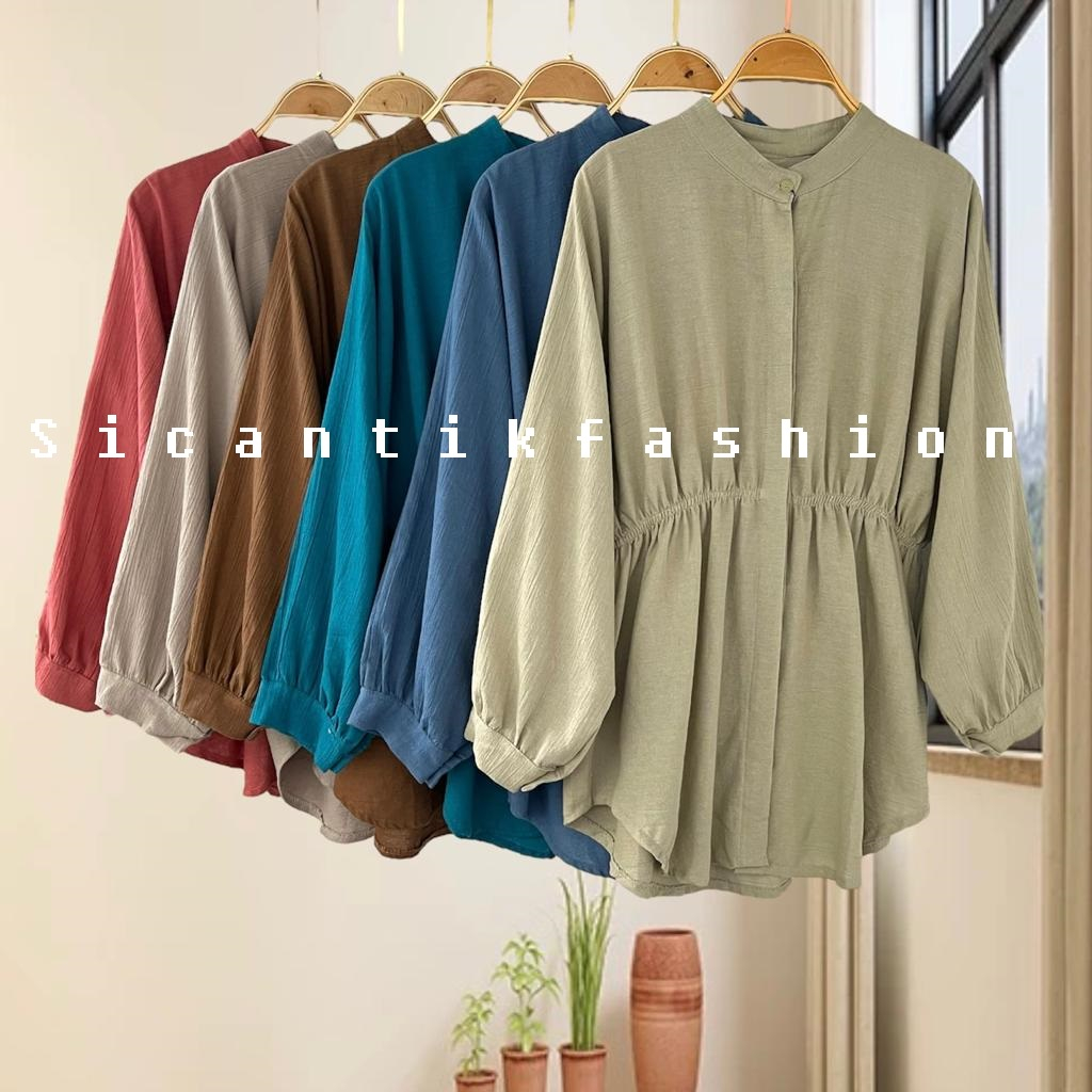 Jual Alya Shirt Premium Linen Crinkle / Blouse Semi Tunik Linen Crinkle ...