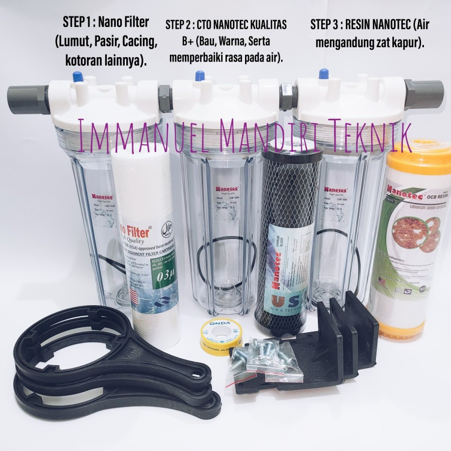 Jual PAKET FILTER 3 TAHAP NANO CTO RESIN NANOTEC FILTER AIR PAM / AIR ...