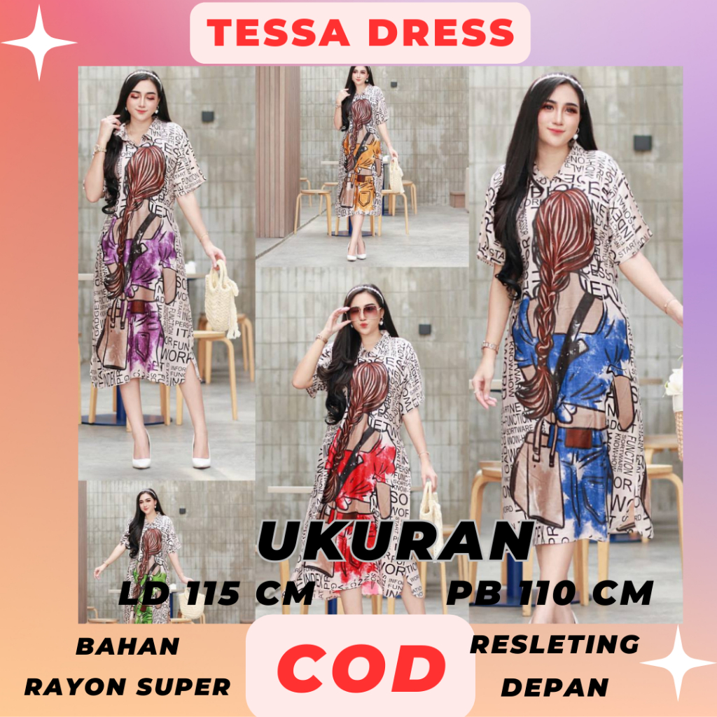 Jual Tessa Dress Karakter Wanita Perempuan Daster Wanita Perempuan Cewe ...