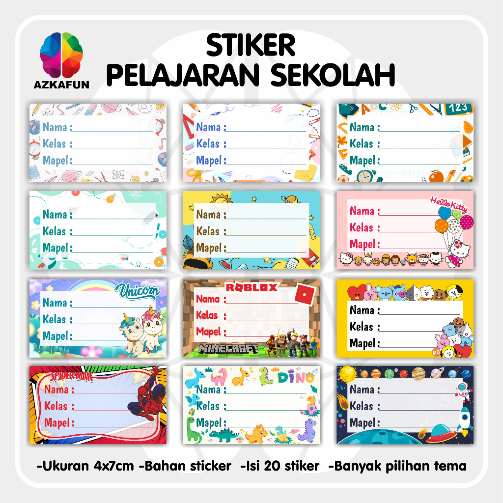 Jual Isi 20 Stiker Mapel - Label Buku Pelajaran Sekolah - Stiker mata ...