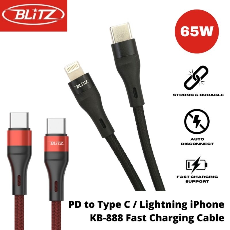 Jual BLiTZ KB-888 Kabel Data Charger 65W Super Fast Charging + Auto ...