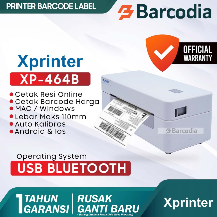 Jual BARCODIA Printer Barcode Thermal Label Resi A6 Xprinter XP-464B ...