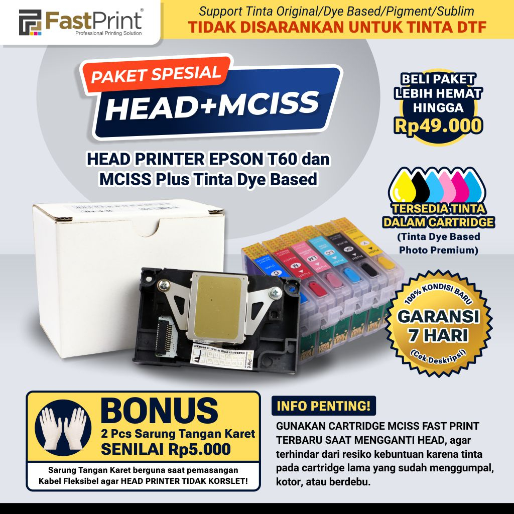 Jual Head Printer Plus Cartridge MCISS INK Epson T60 L800 L805 L850 ...