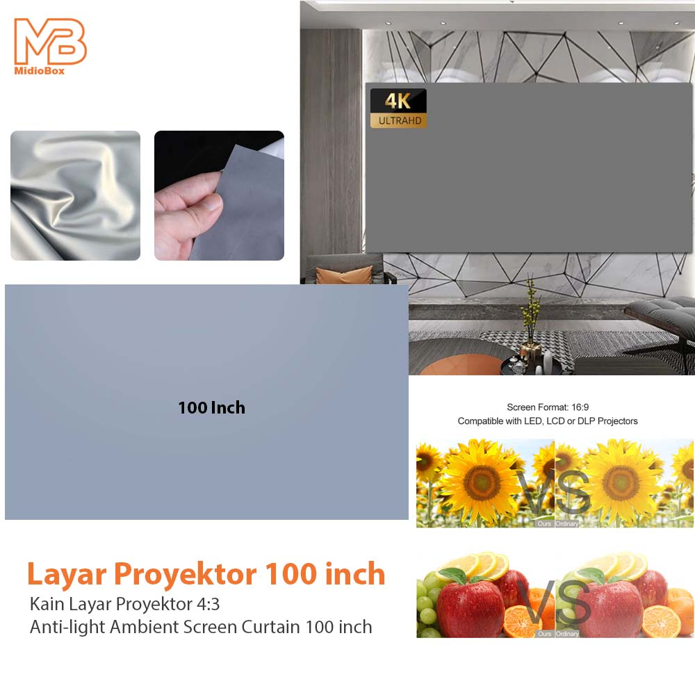Jual Kain Layar Proyektor 4:3 Anti-light Ambient Screen Curtain 100 ...