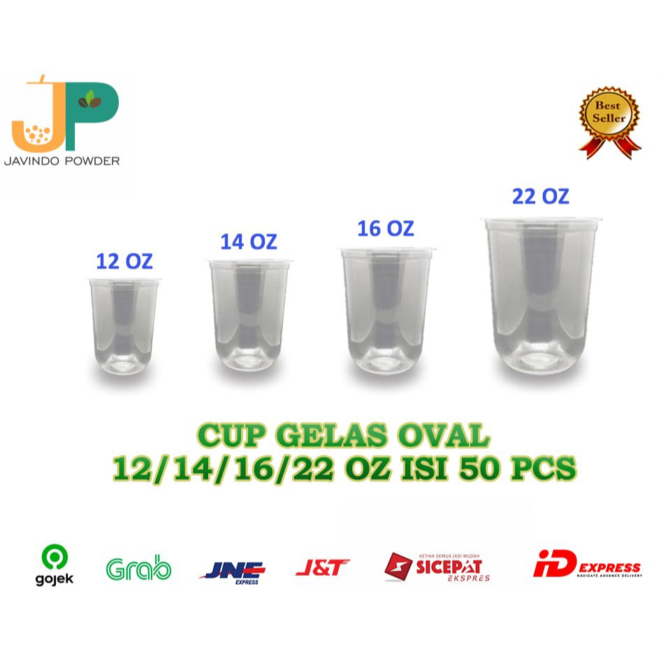 Jual Cup Gelas Plastik Oval ukuran 12 14 16 22 OZ isi 50 Pcs | Shopee ...