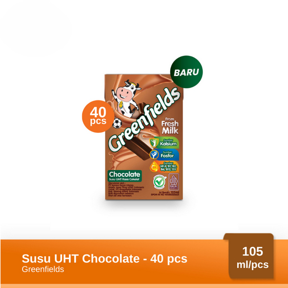 Jual GREENFIELDS CHOCOLATE / COKLAT 105 ML × 40 PCS SUSU UHT CAIR ...
