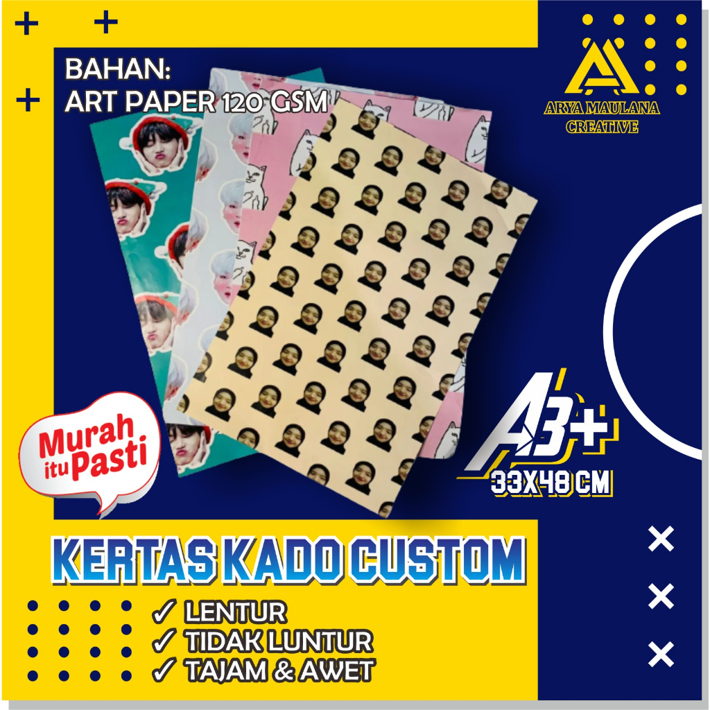 Jual Custom Kertas Kado Wrapping Paper Gambar Muka Suka-Suka Pattern ...