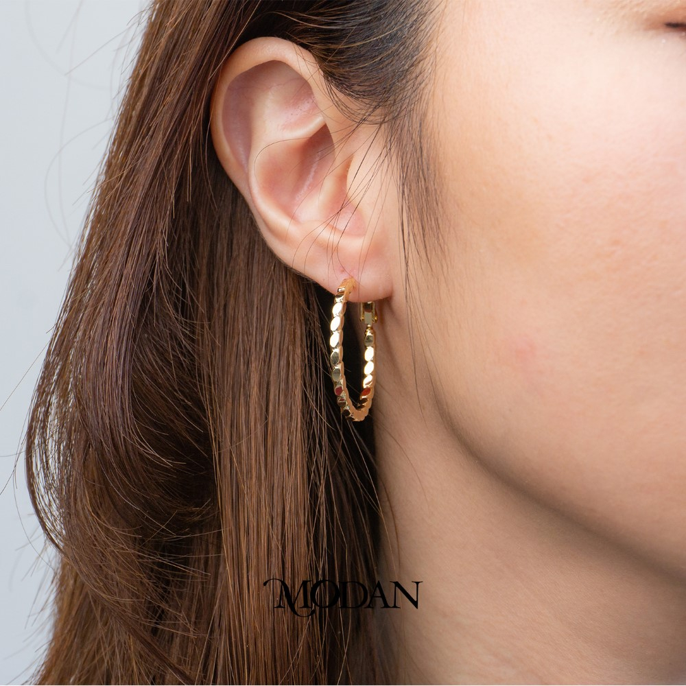 Jual Modan - Oval Textured Plain Geometric Hinge Hoops Anting Bulat Polos Premium Gold Filled 3 ...