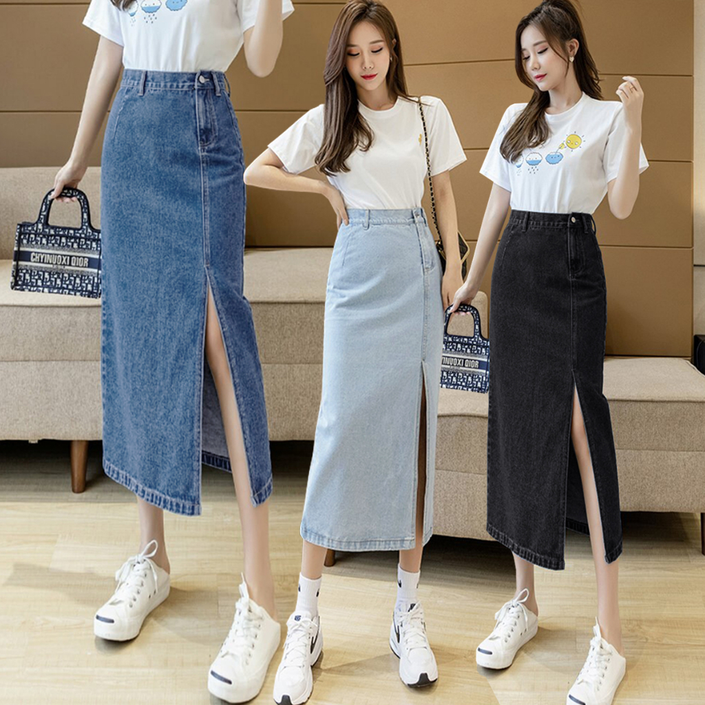 Jual KARAKOREA 6323 Slit Denim Skirt/Maxi Skirt/Rok Jeans/Rok jeans ...